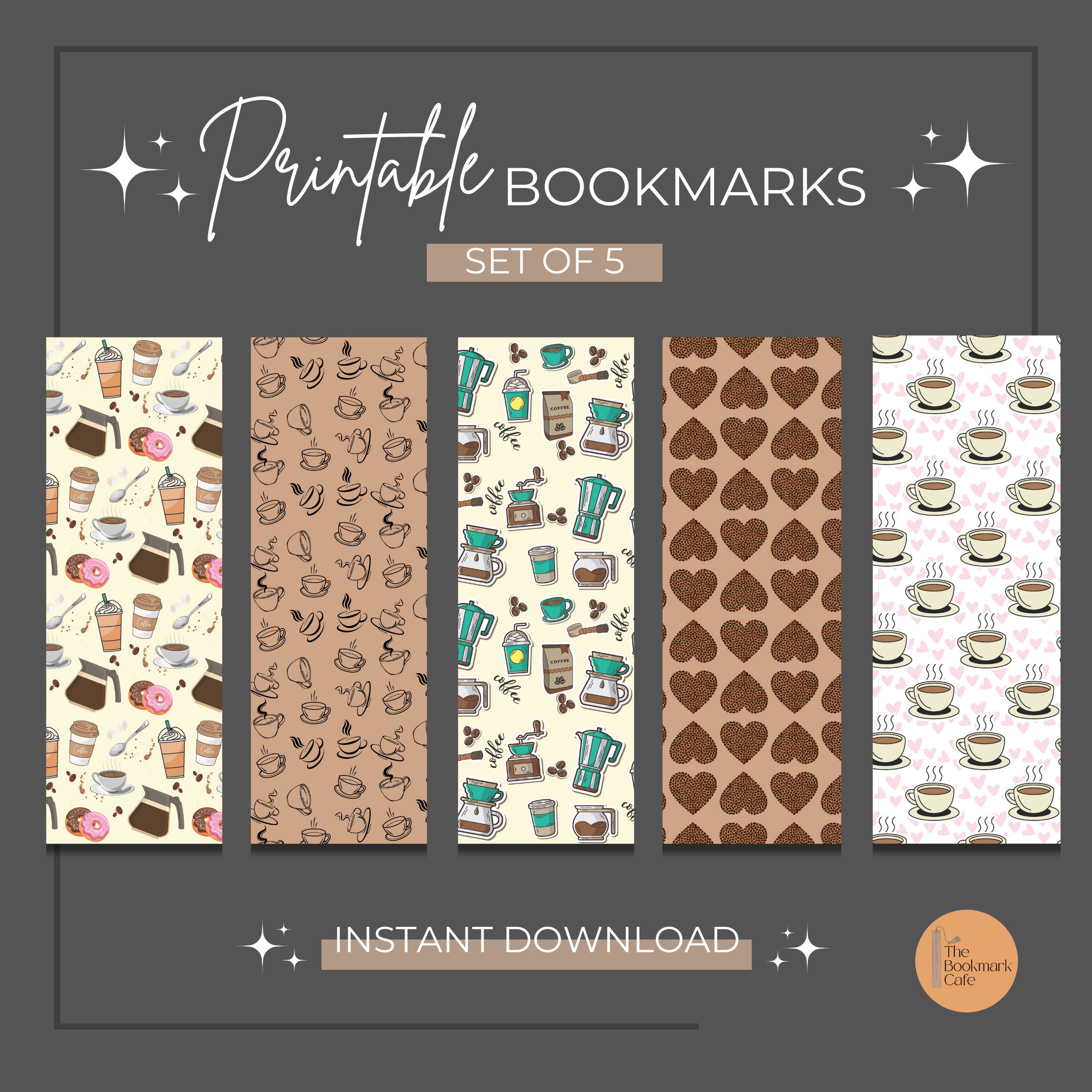 Printable Bookmarks, Digital Download, Set of 5, Coffee Shop, Reader ...