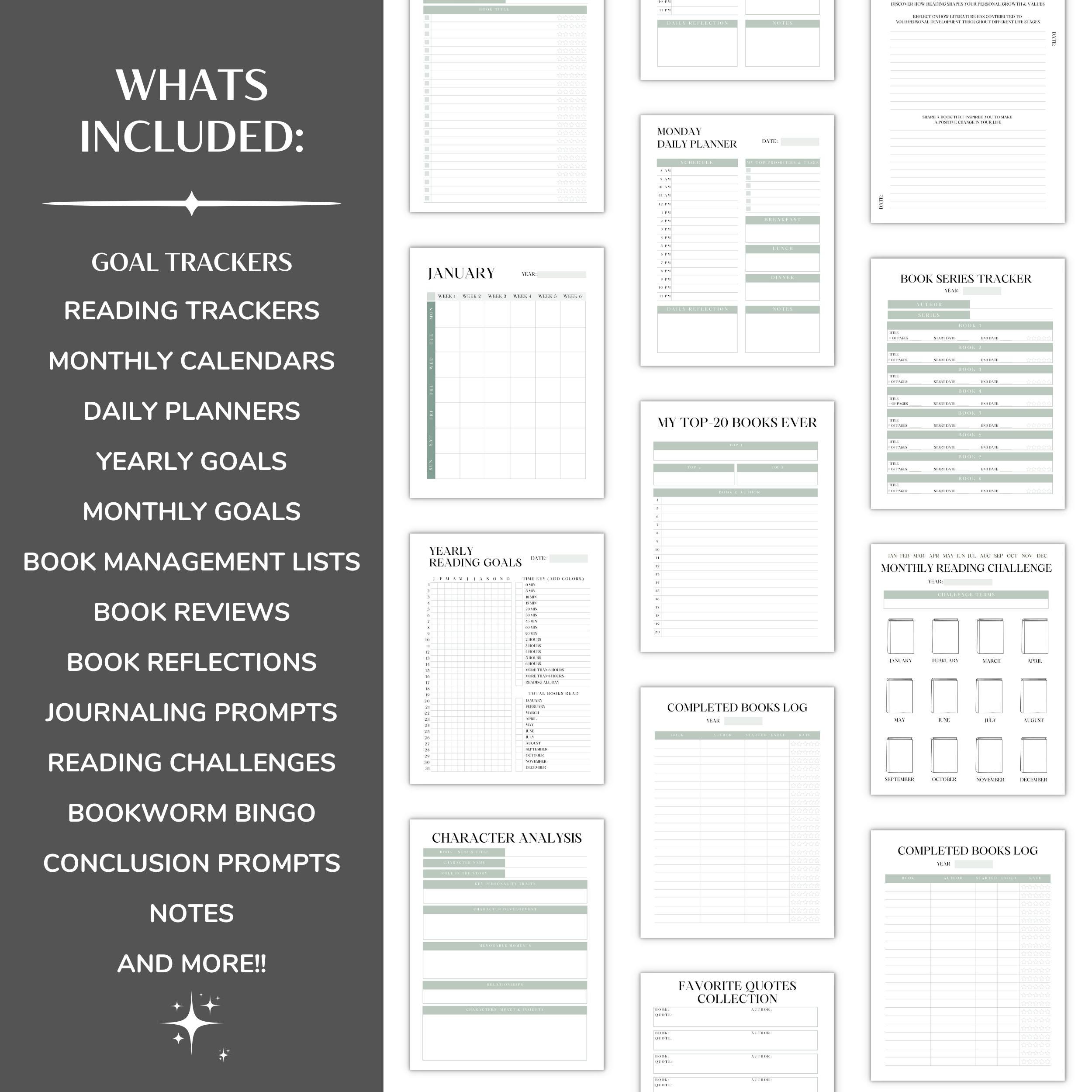 Printable Reading Journal, Instant Download, Reading Planner PDF ...