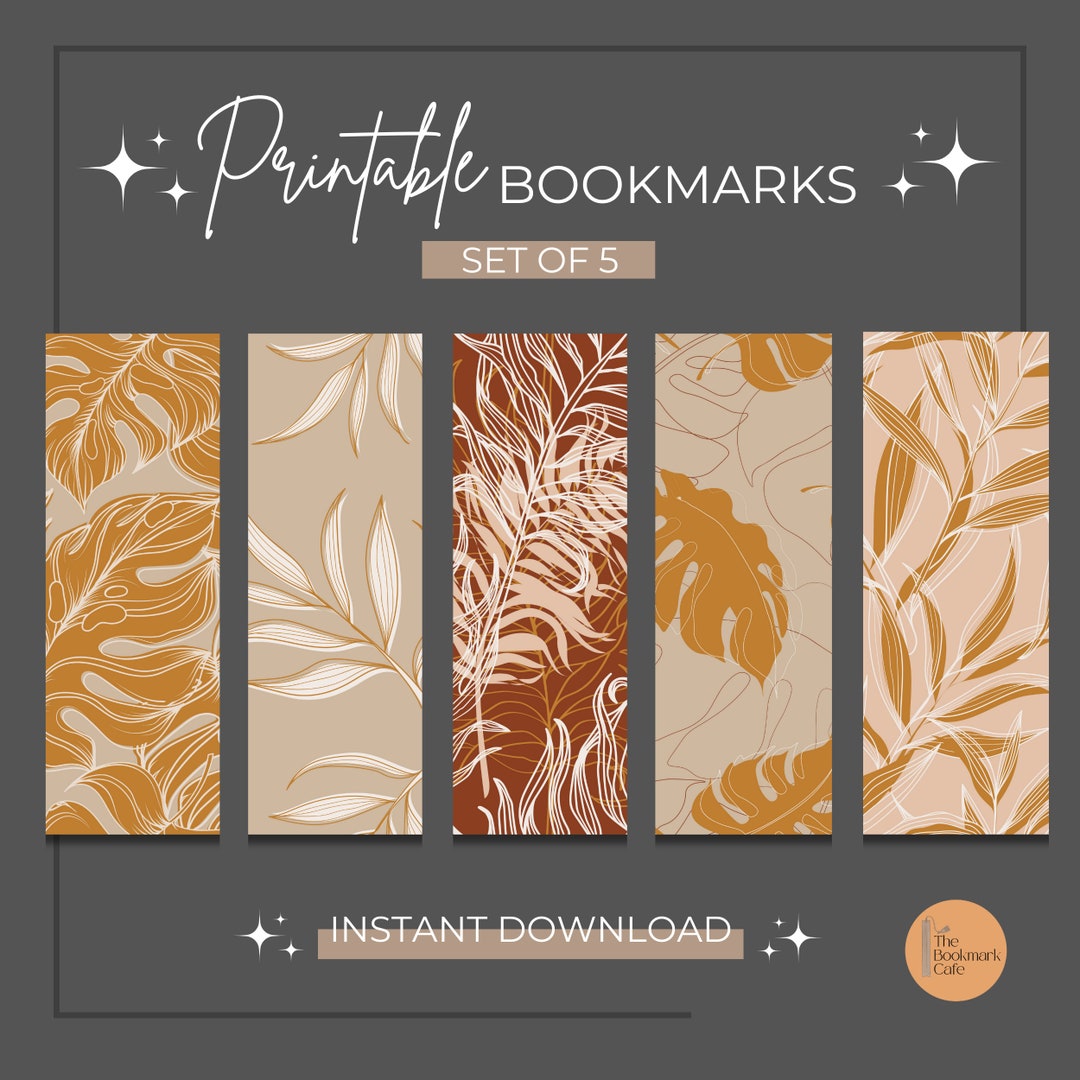 Printable Bookmarks, Digital Download, Set of 5, Tropical Leaves ...