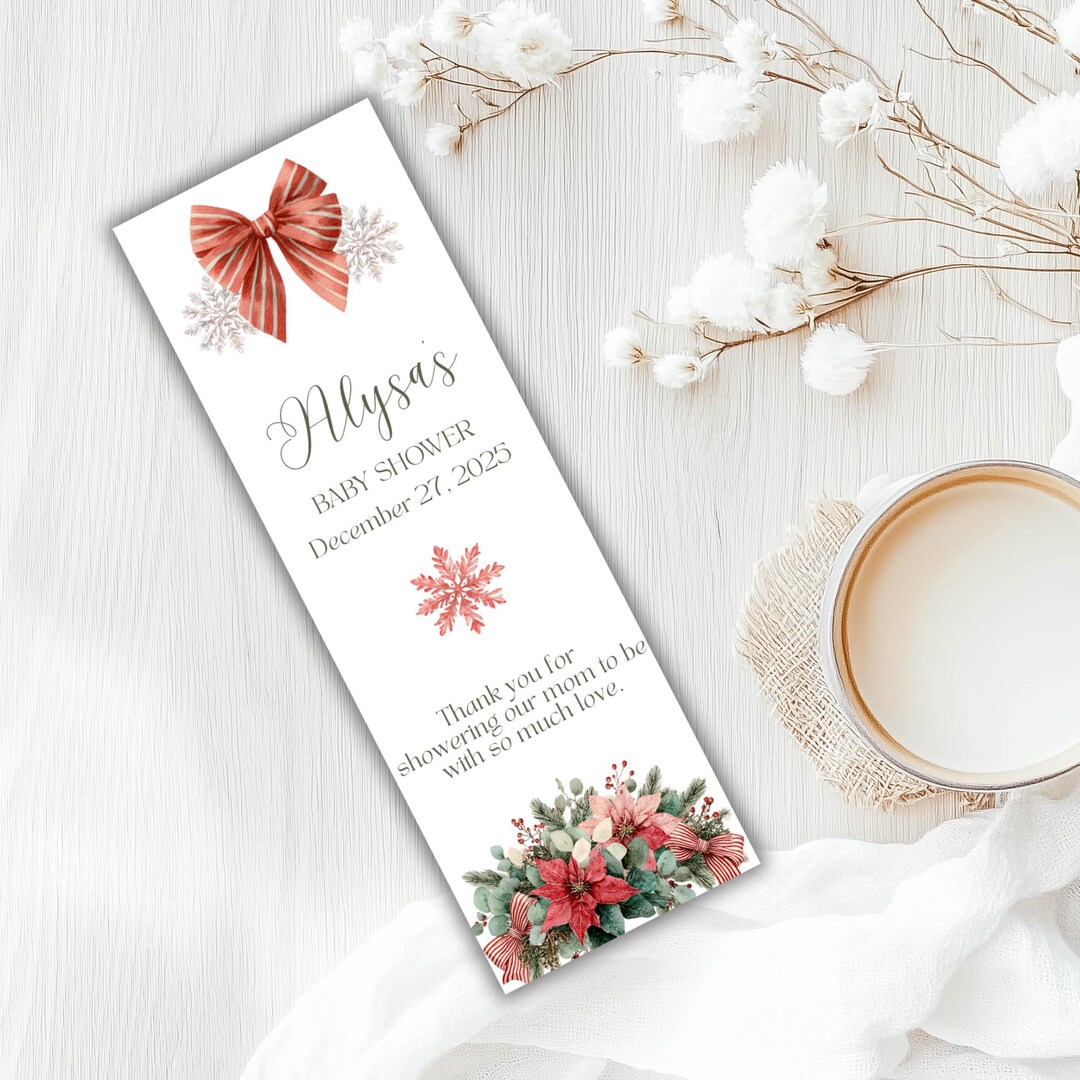 Christmas Baby Shower Bookmarks, Holiday Favors With Red Bows and ...