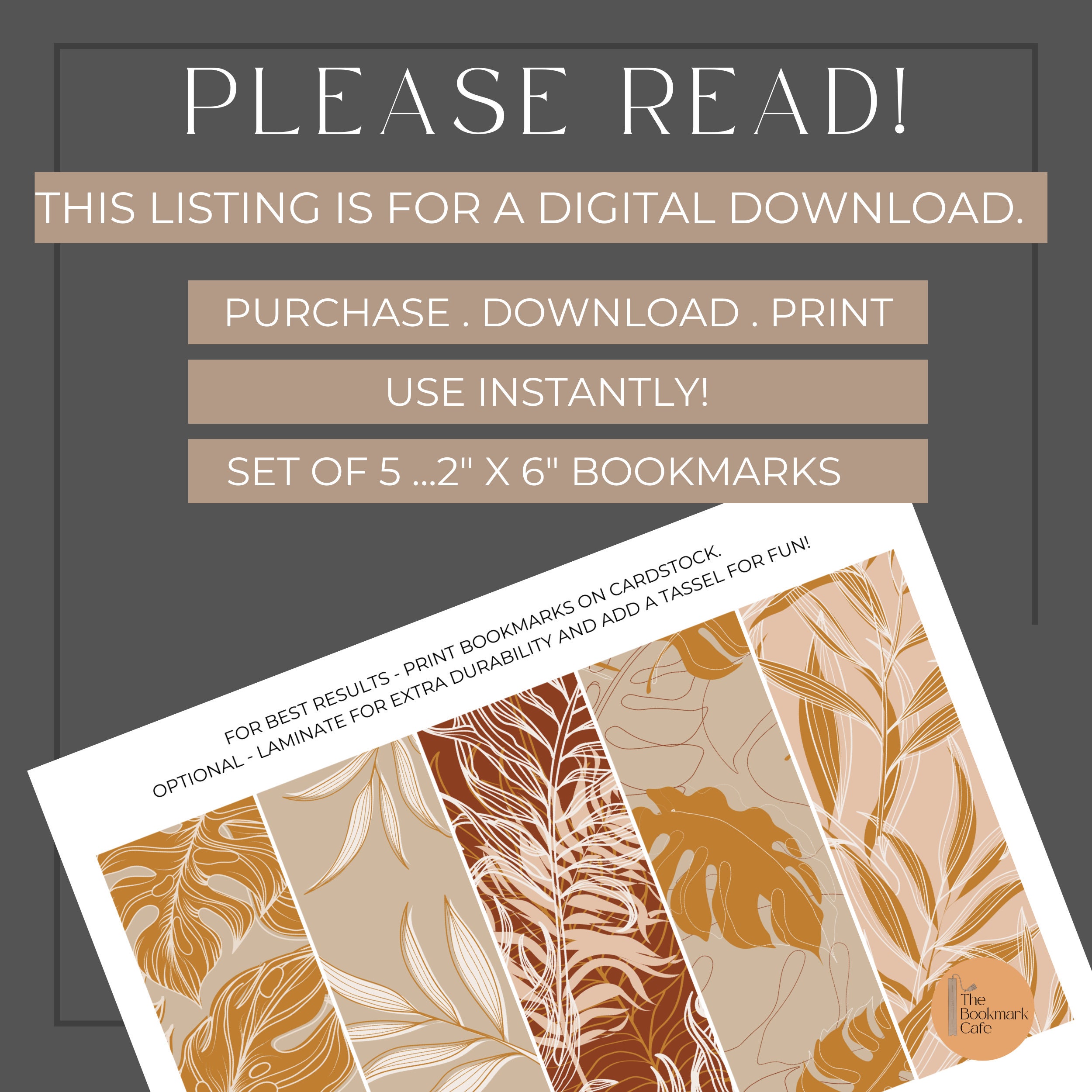 Printable Bookmarks, Digital Download, Set of 5, Tropical Leaves ...