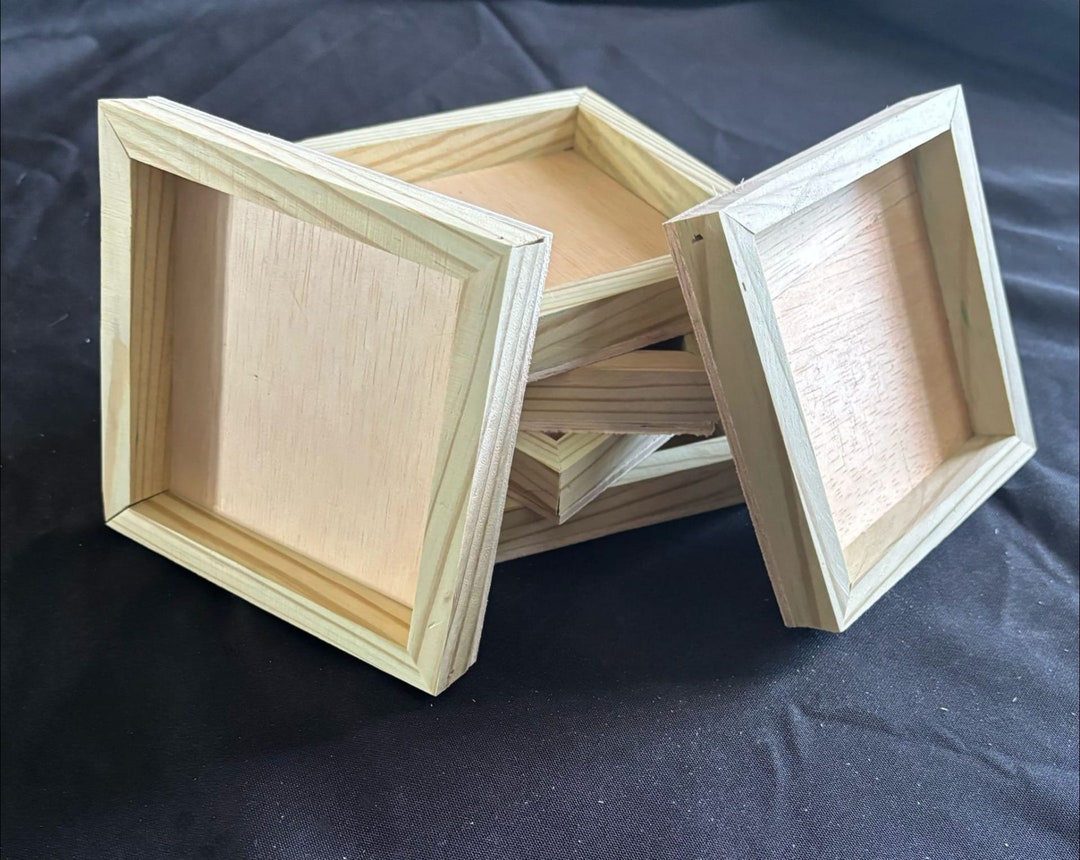6 Count of 5.5x5.5 Unfinished Wooden Craft Frames With an Attached ...