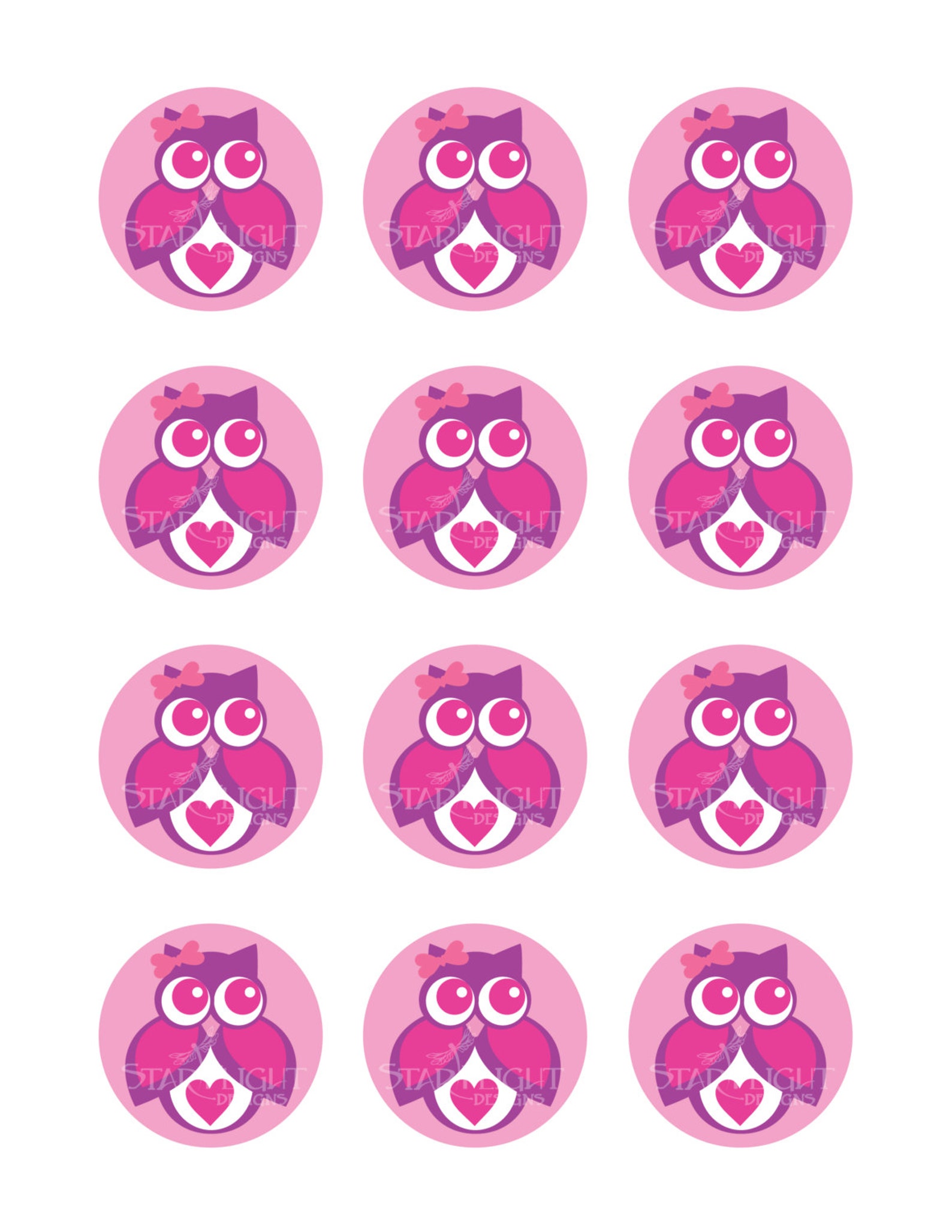 2"x2" Owl Cupcake Toppers/stickers Downloadable PDF - Instant Download ...