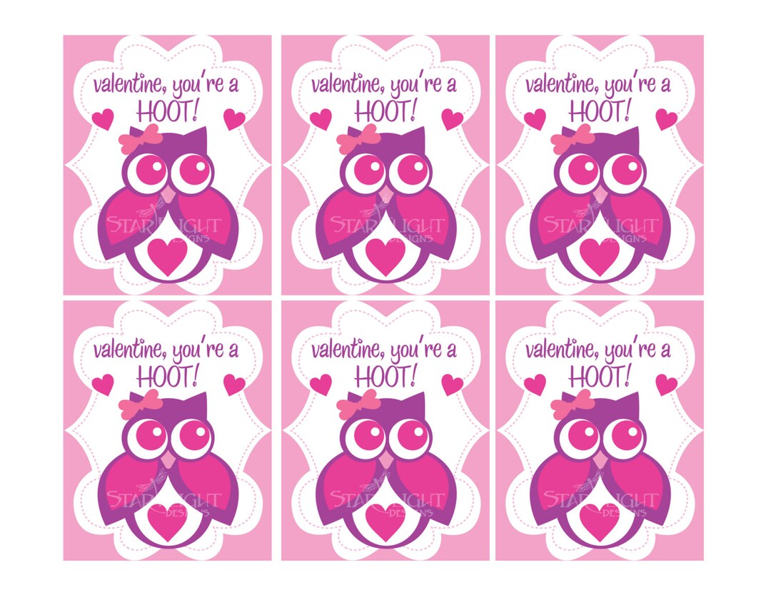 Owl Themed Valentines - Printable PDF - Instant Download - Etsy