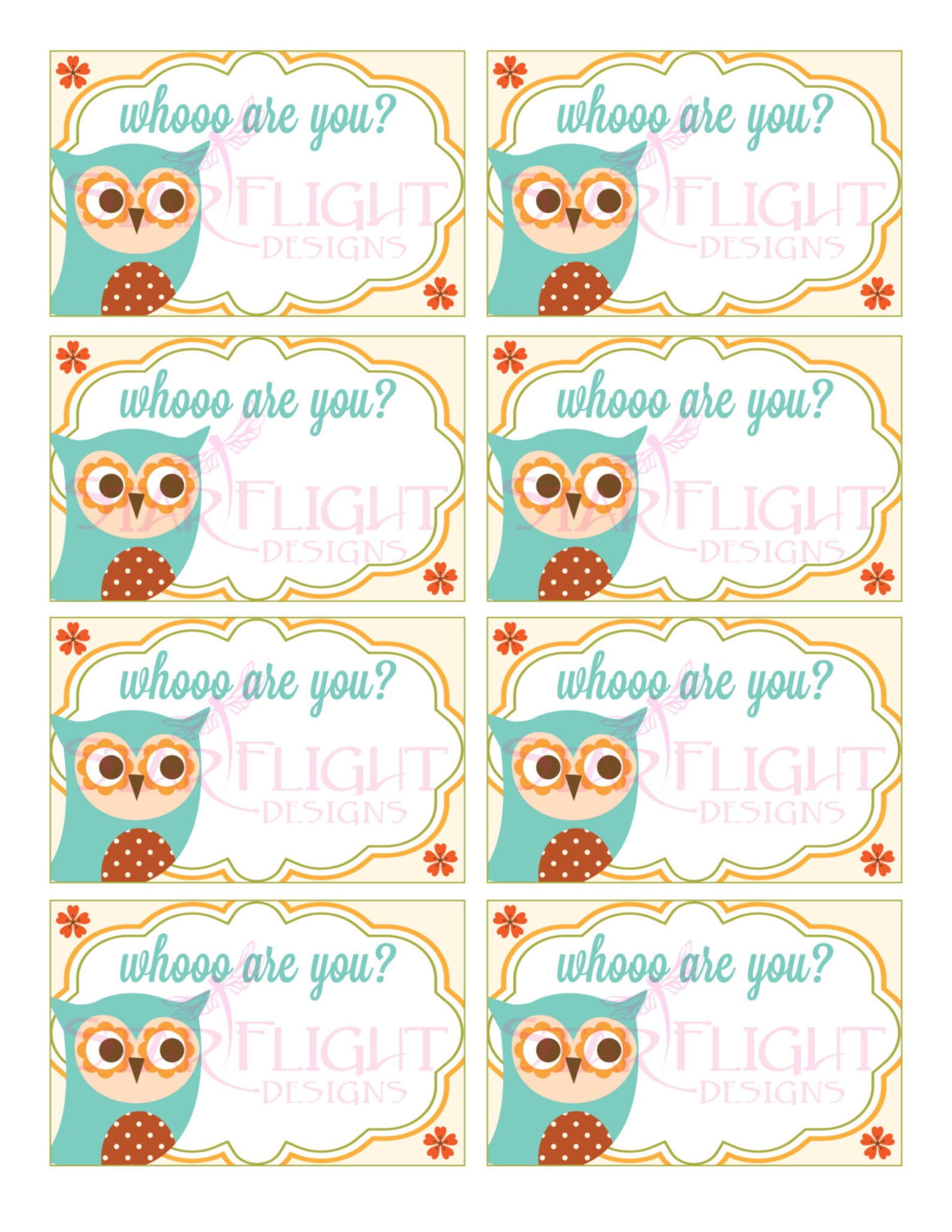 Whooo Are You Owl Name Tags Printable PDF Instant - Etsy
