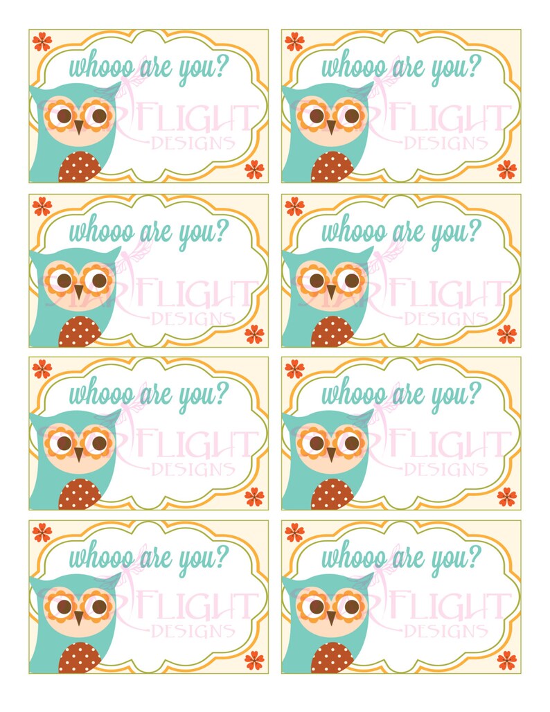 Whooo Are You? Owl Name Tags - Printable PDF - Instant Download - Etsy