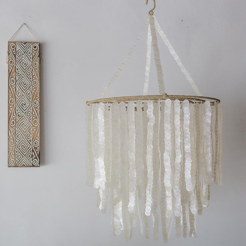 Handmade Capiz Shell Chandelier: Tiered Bali Ceiling Light - Etsy