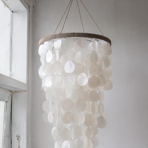 Capiz Shell Chandelier: Natural Seashell Ceiling Light, Handmade Bali ...