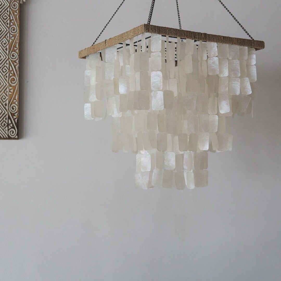 Capiz Shell Chandelier: Square Seashell Pendant Light, Bali Decor - Etsy