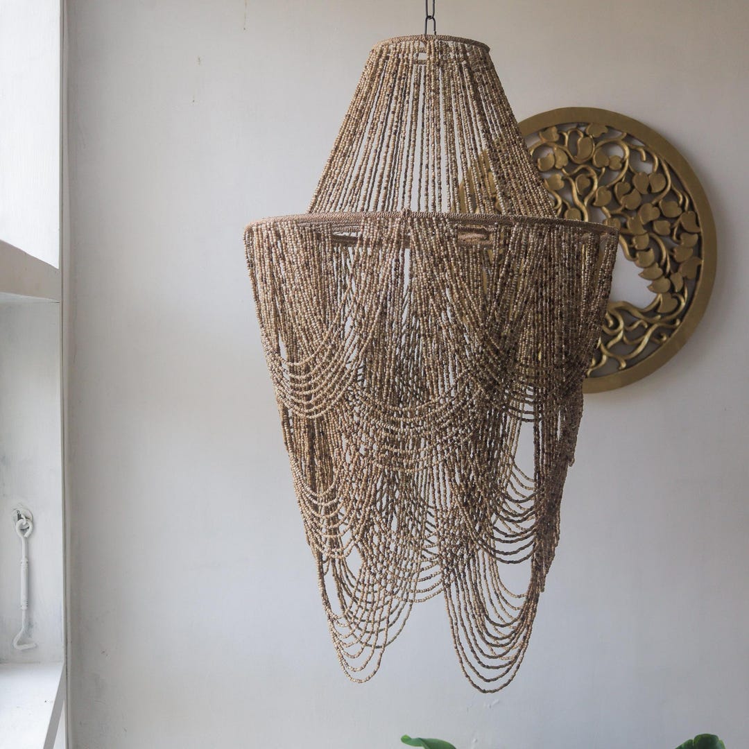 Beaded Glass Ceiling Light, Beaded Chandelier in Beige Color - Etsy