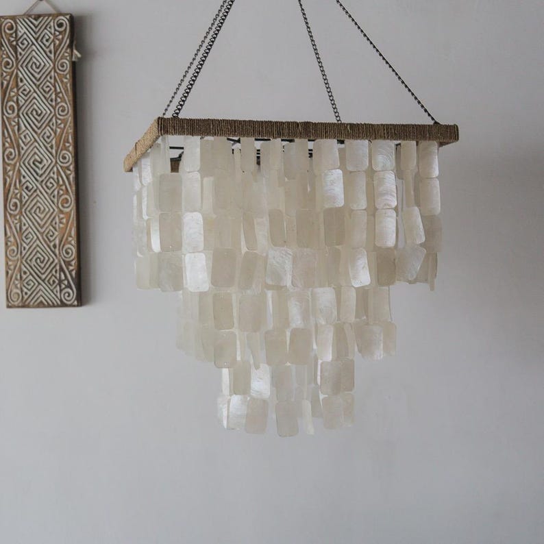 Capiz Shell Chandelier: Square Seashell Pendant Light, Bali Decor - Etsy