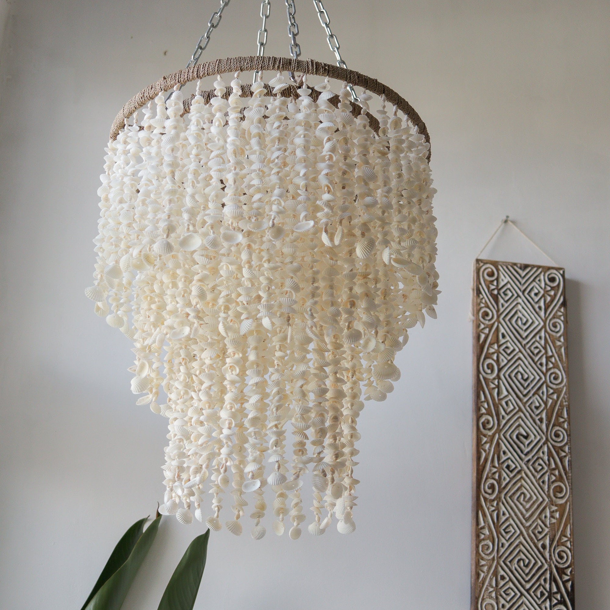 Seashell Ceiling Light Tiered, Seashell Chandelier Bali, Seashell Home ...