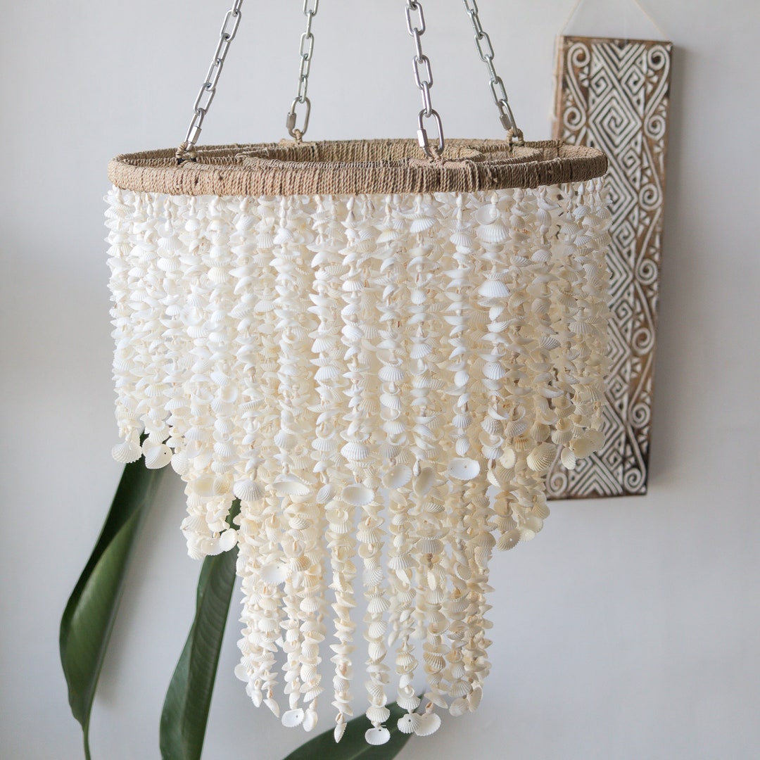 Seashell Ceiling Light Tiered, Seashell Chandelier Bali, Seashell Home ...