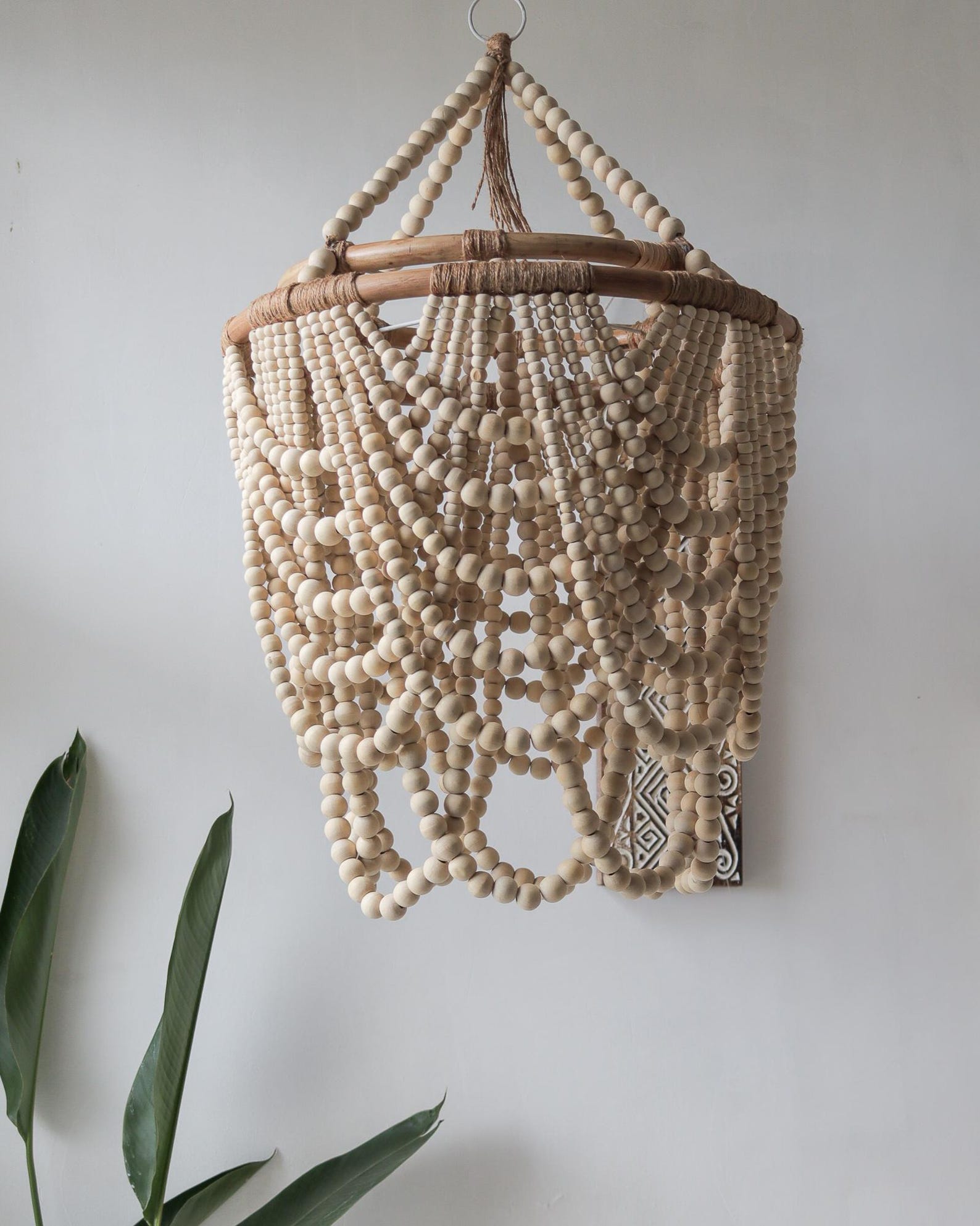 Wood Beaded Ceiling Light, Beaded Chandelier in Beige Color,natural ...