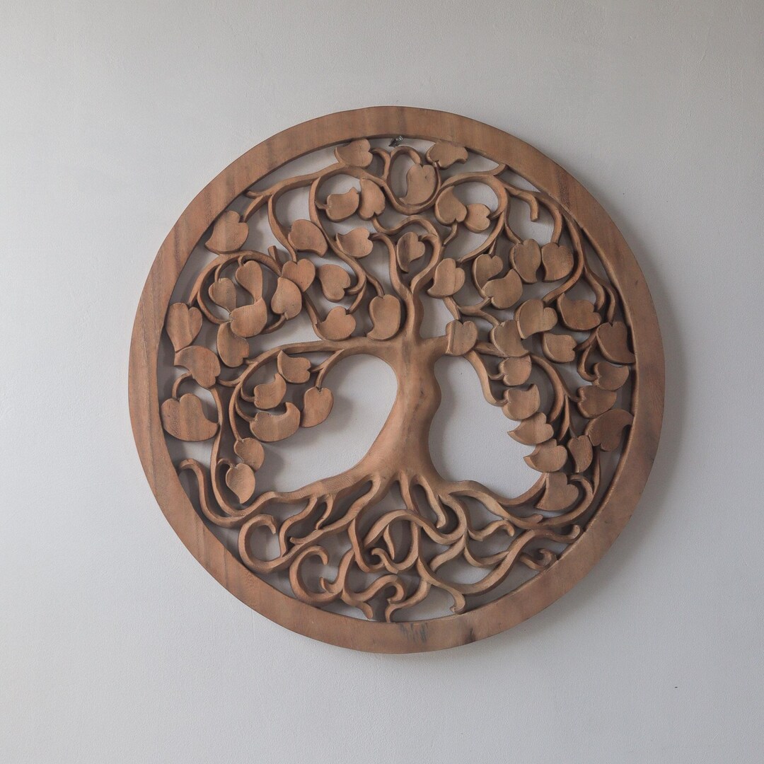 Wooden Wall Art,hand Carved Wall Panel Tree Design,wooden Wall ...
