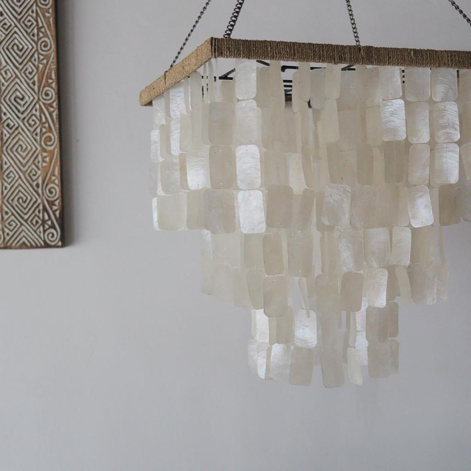 Capiz Shell Chandelier: Square Seashell Pendant Light, Bali Decor - Etsy