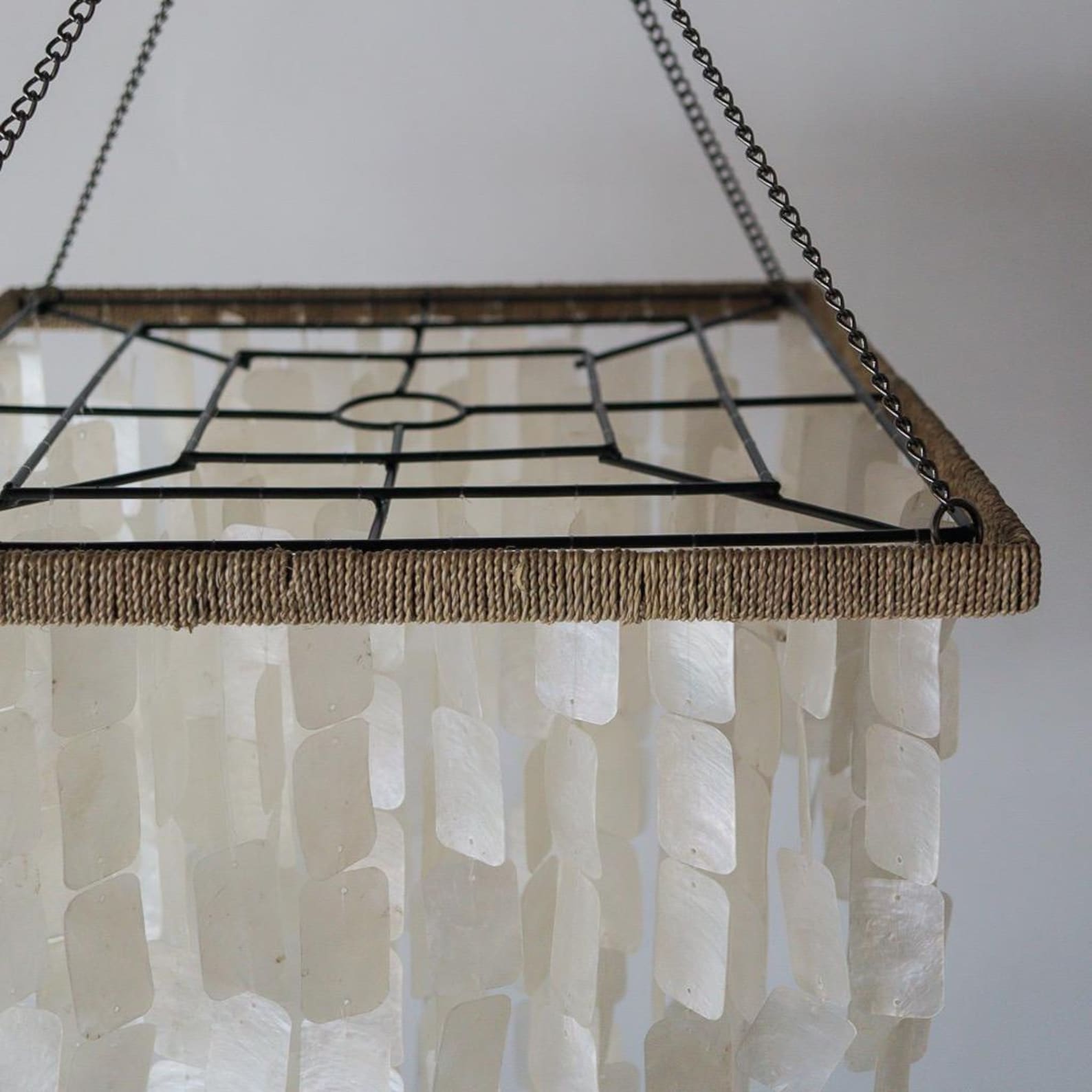 Capiz Shell Chandelier: Square Seashell Pendant Light, Bali Decor - Etsy