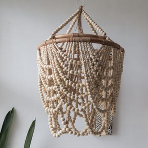 Wood Beaded Ceiling Light, Beaded Chandelier in Beige Color,natural ...