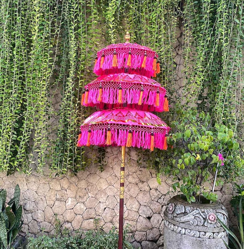 Handmade Triple Pink Parasol: Tiered Bali Decoration - Etsy