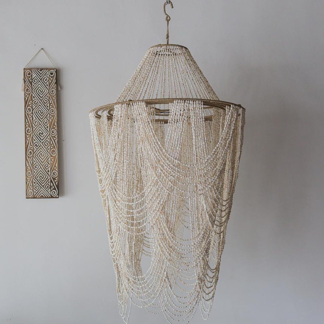 Large Beaded Seashell Chandelier, Bead Seashell Chandelier White ...