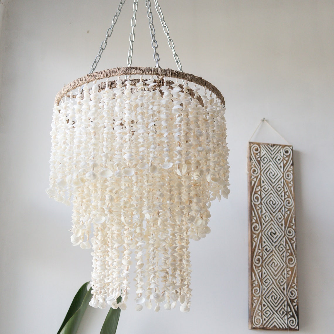 Seashell Ceiling Light Tiered, Seashell Chandelier Bali, Seashell Home ...
