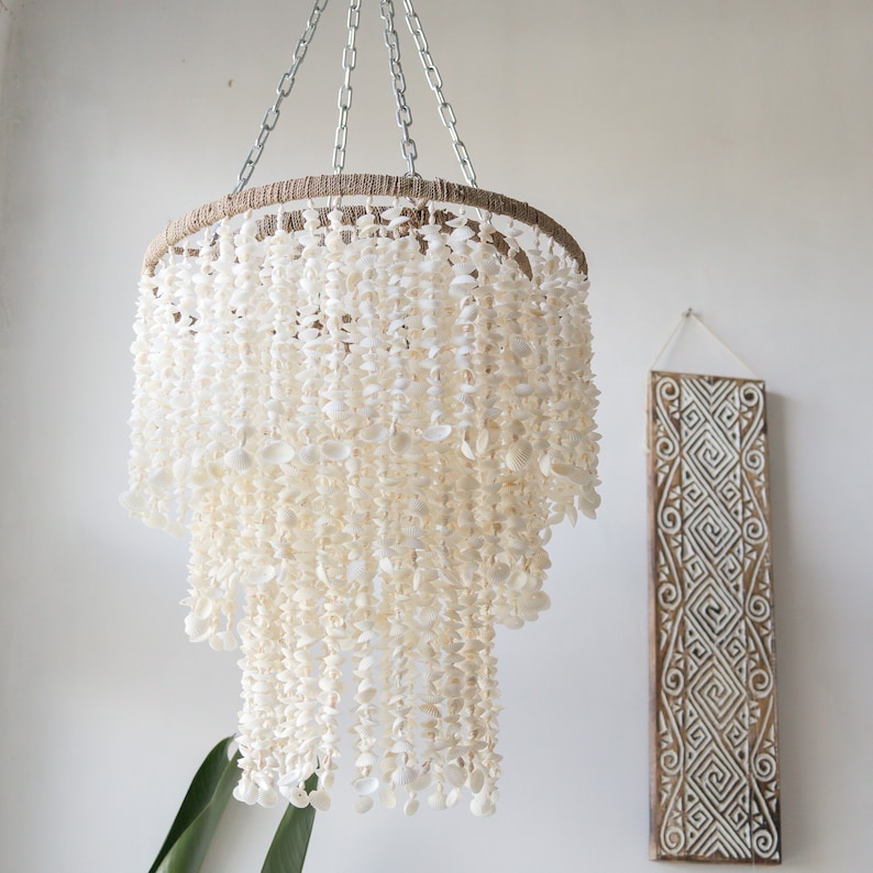 Seashell Ceiling Light Tiered, Seashell Chandelier Bali, Seashell Home ...