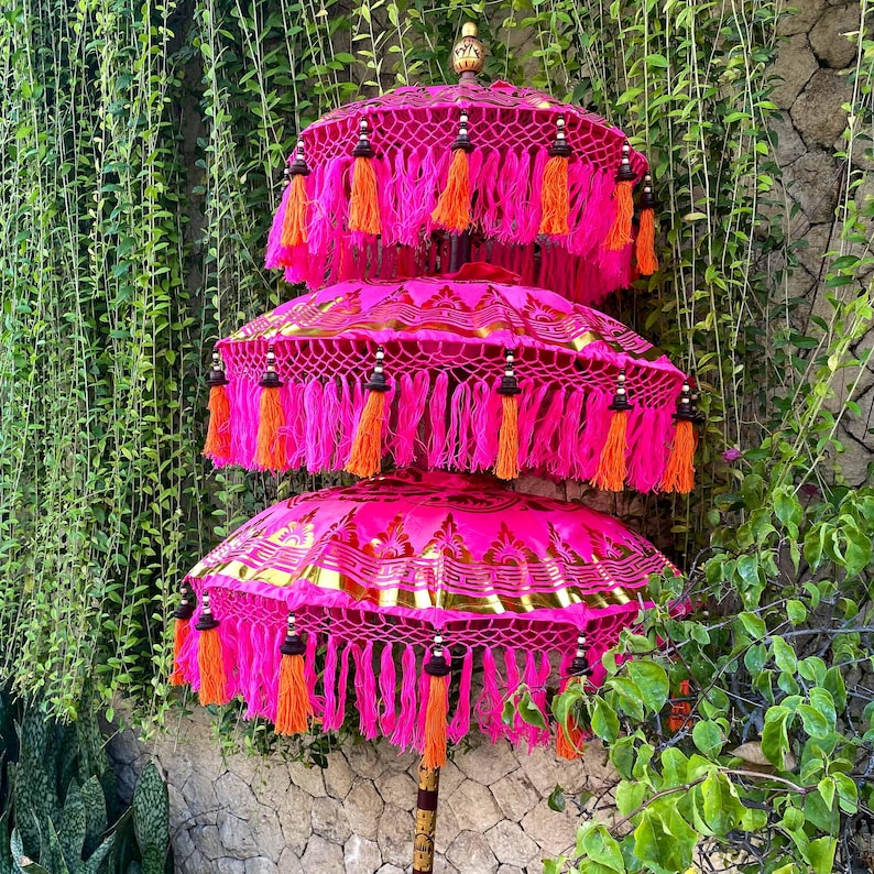 Handmade Triple Pink Parasol: Tiered Bali Decoration - Etsy