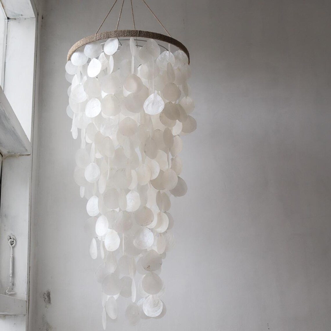 Capiz Shell Chandelier: Natural Seashell Ceiling Light, Handmade Bali ...