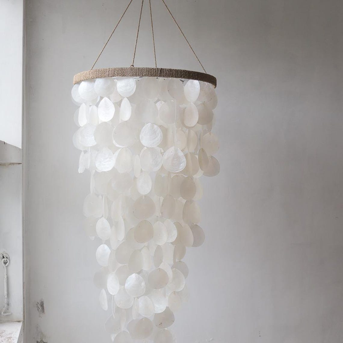 Capiz Shell Chandelier: Natural Seashell Ceiling Light, Handmade Bali ...
