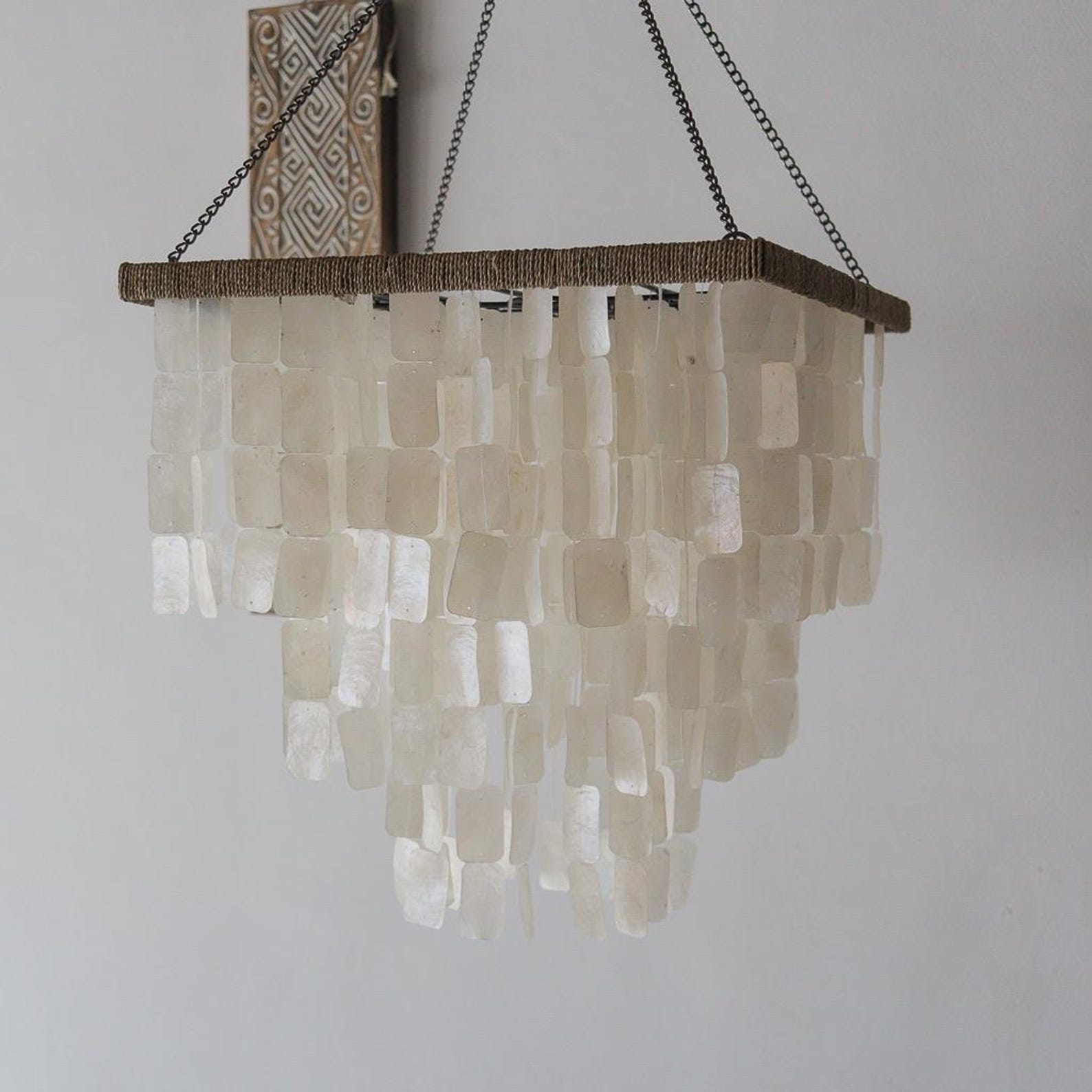 Capiz Shell Chandelier: Square Seashell Pendant Light, Bali Decor - Etsy