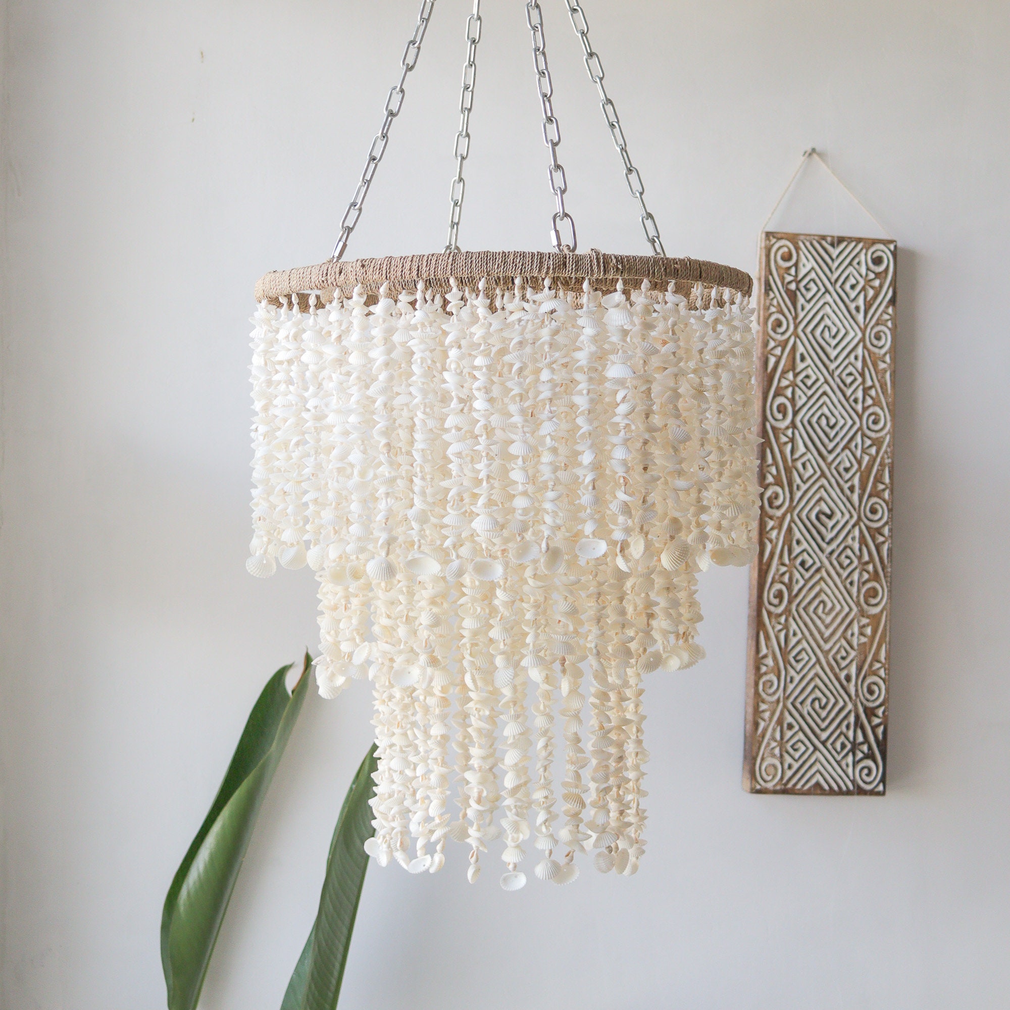 Seashell Ceiling Light Tiered, Seashell Chandelier Bali, Seashell Home ...