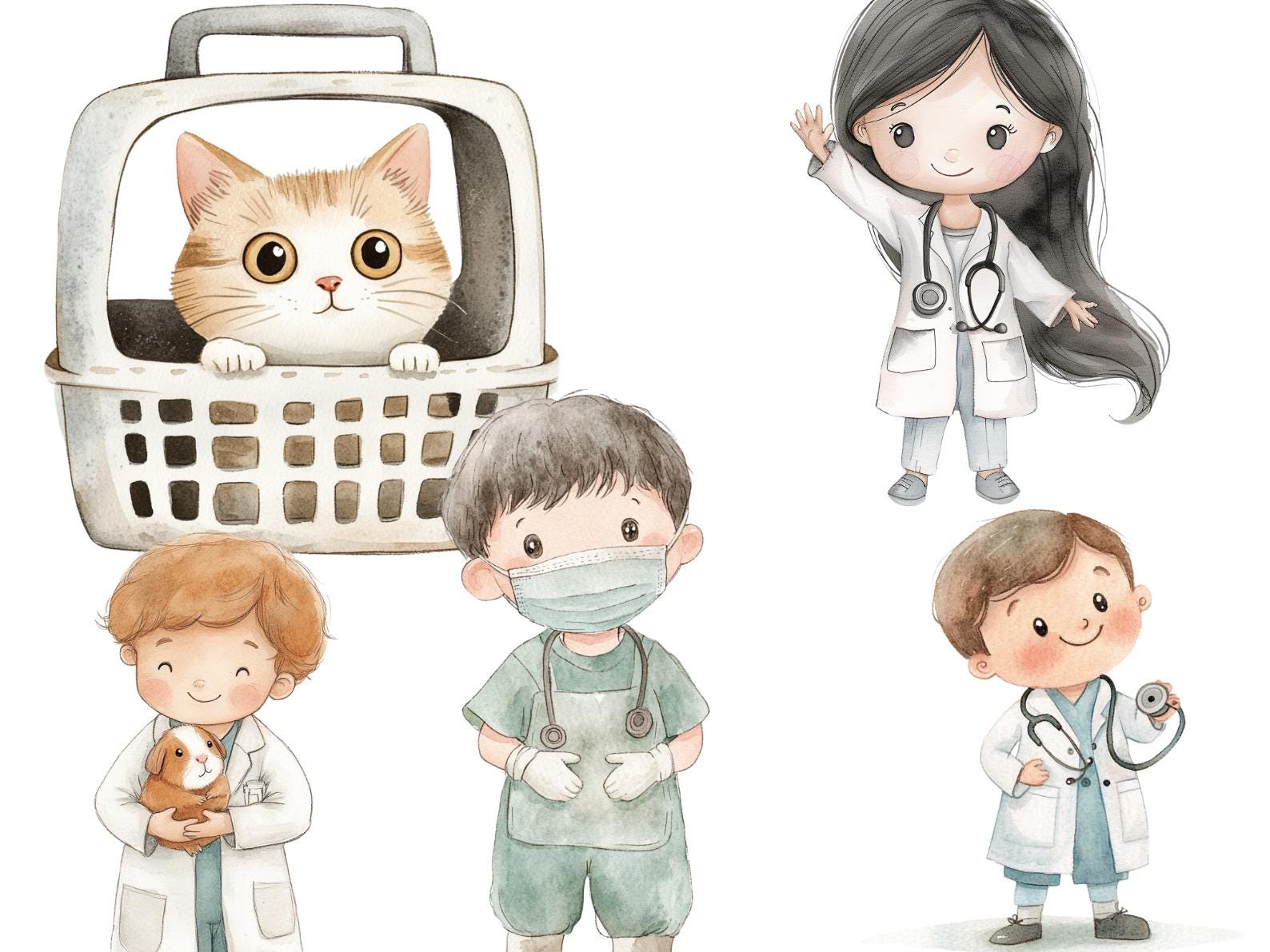 Watercolor Cute Vet Clipart | Animal Clinic PNG Files | Veterinarian ...