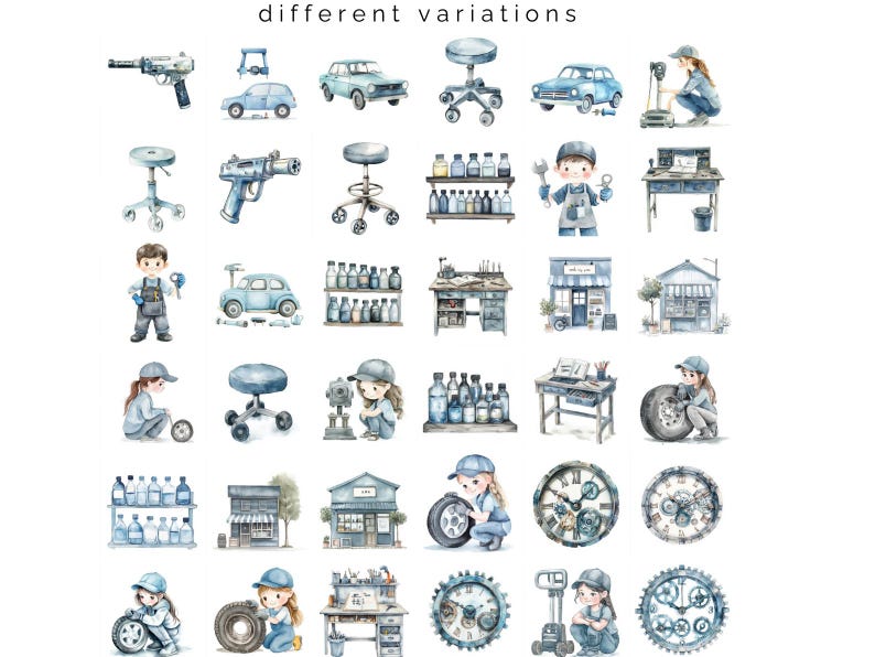 Mechanic Watercolor Clipart Set - Nursery Clippart Boys & Girls ...