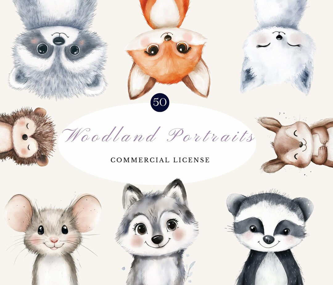 Woodland Portraits Watercolor Clipart Bundle | Cute Forest Animal Faces ...