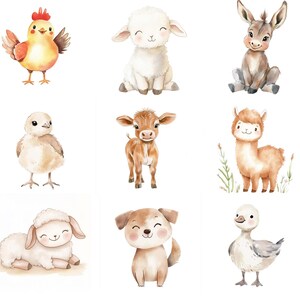 Watercolor Happy Farm Friends Clipart | Cute Farm Animals PNG | Baby ...