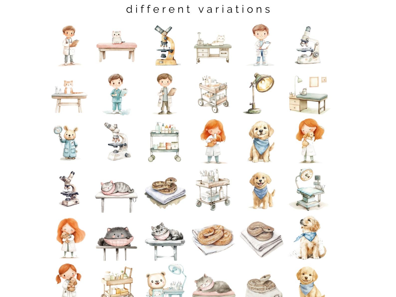 Watercolor Cute Vet Clipart | Animal Clinic PNG Files | Veterinarian ...