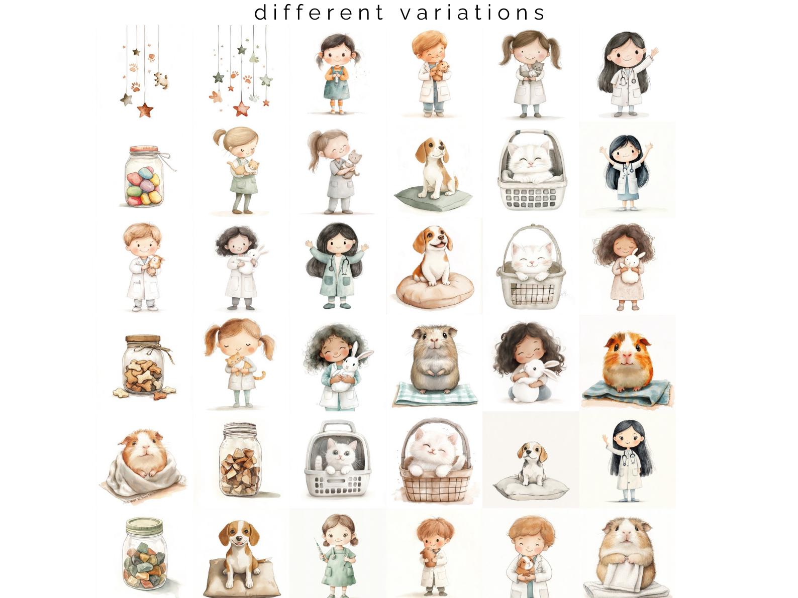 Watercolor Cute Vet Clipart | Animal Clinic PNG Files | Veterinarian ...