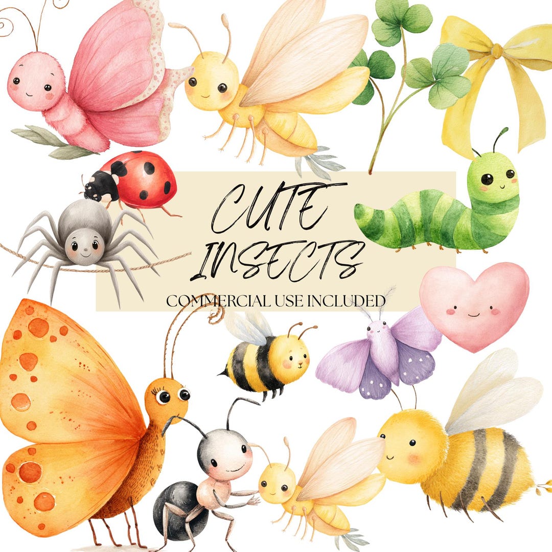 Watercolor Cute Insects Clipart Bundle, Digital Download - Etsy