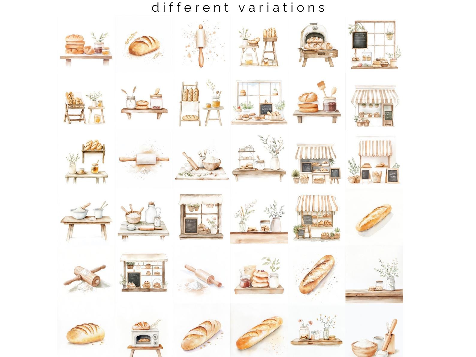 Watercolor Bakery Shop Clipart | Cute Bread & Pastries PNG | Bakers ...