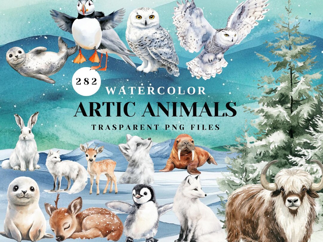 Watercolor Arctic Animals Clipart Bundle | 282 Stunning Wildlife ...