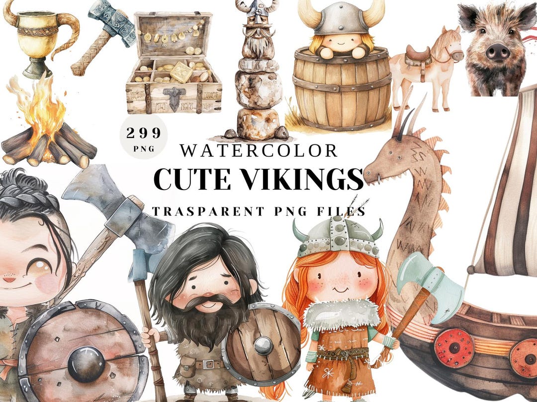 Watercolor Cute Vikings Clipart | 299 Adorable Nordic PNG Files With ...
