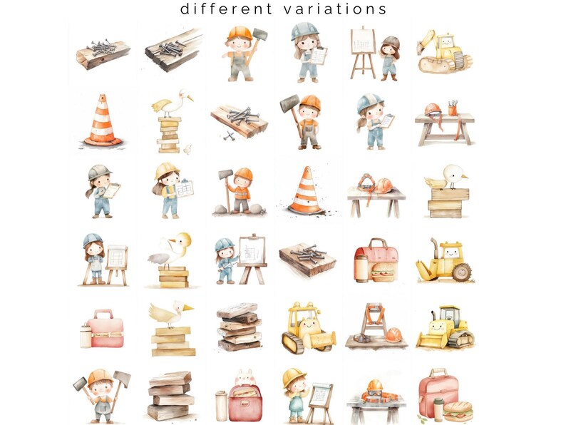 Watercolor Construction Clipart Set - Cute Kids Builder Clip Art ...