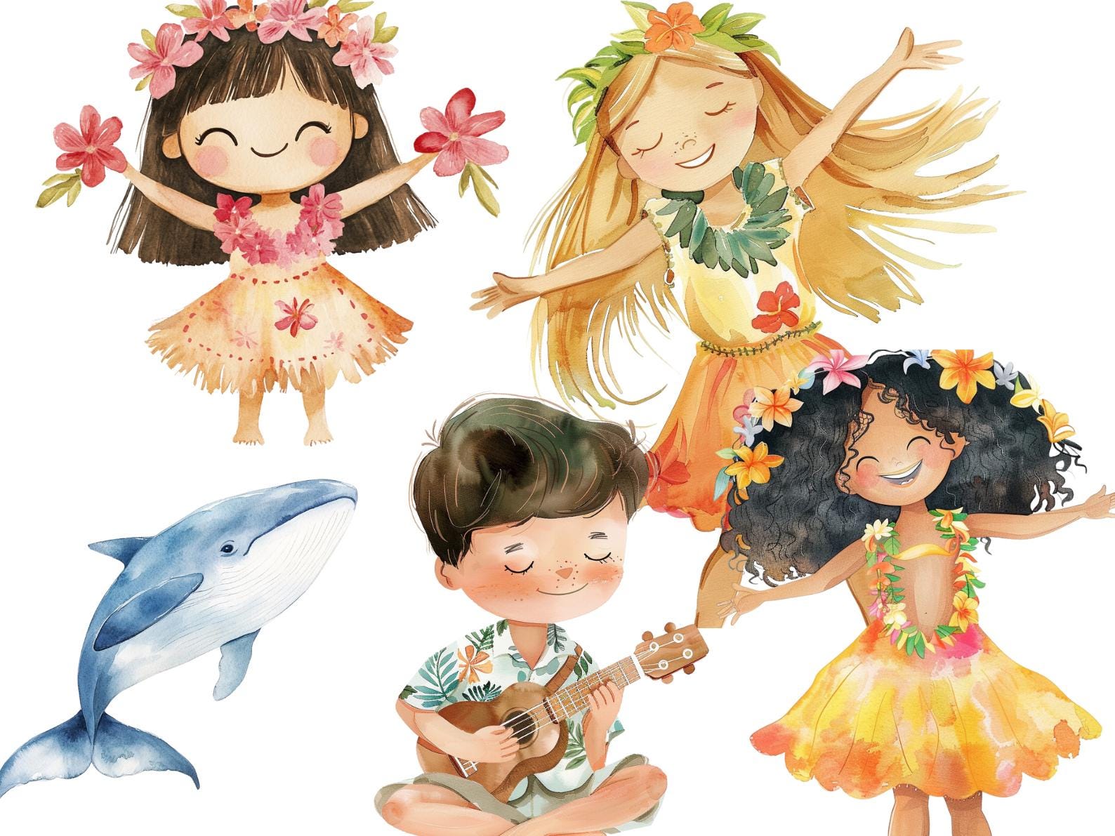 Watercolor Hawaiian Clipart Set | Tropical PNG Files | Cute Island Kids ...