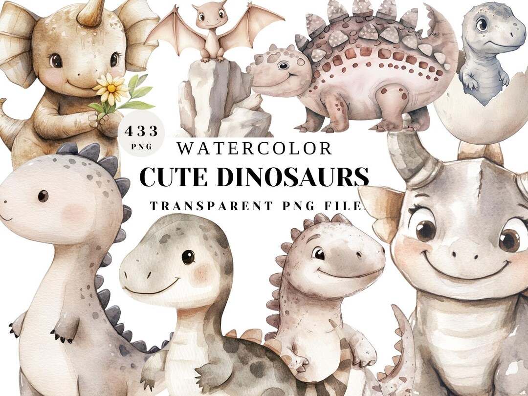 Watercolor Cute Dinosaur Clipart Bundle | 433 Transparent PNG Files ...
