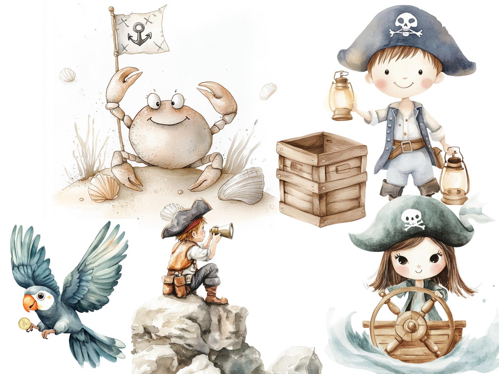 Watercolor Pirate Clipart Bundle | 365 Cute Pirate-themed PNG Files for ...