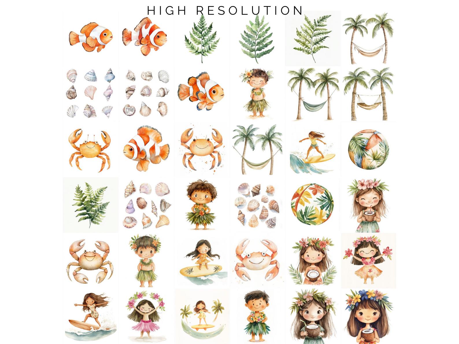 Watercolor Hawaiian Clipart Set | Tropical PNG Files | Cute Island Kids ...