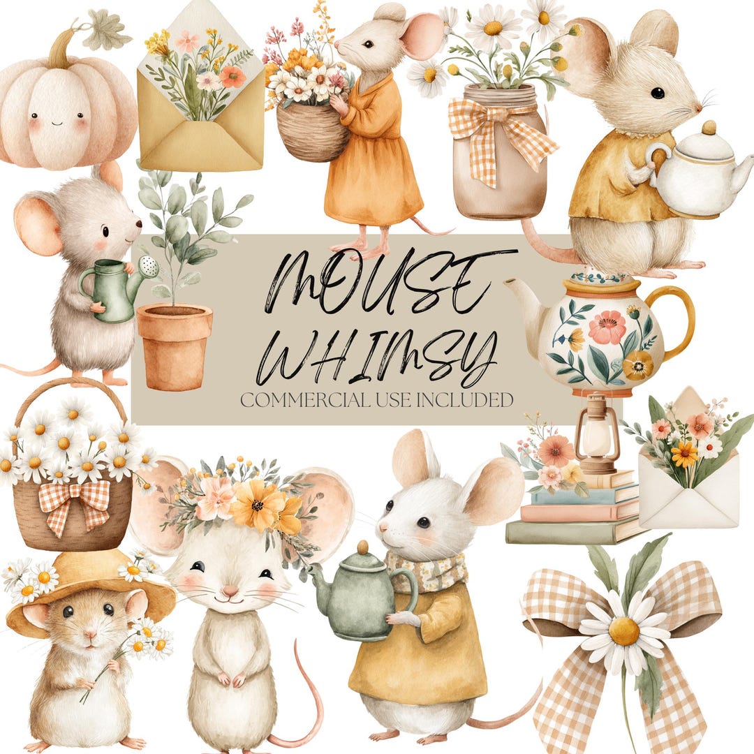 Watercolor Mouse Whimsy Clipart Bundle, Digital Download - Etsy