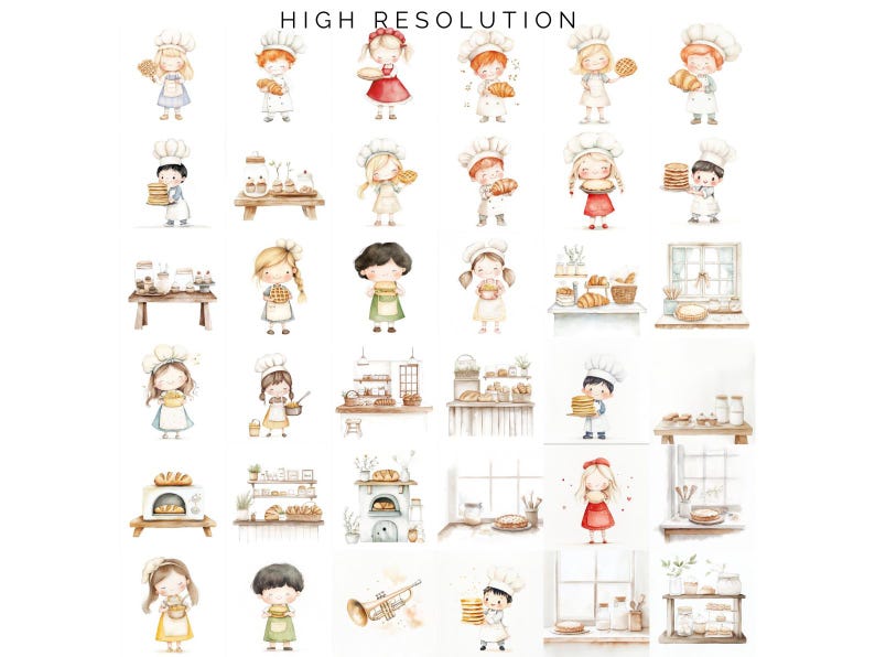 Watercolor Bakery Shop Clipart | Cute Bread & Pastries PNG | Bakers ...