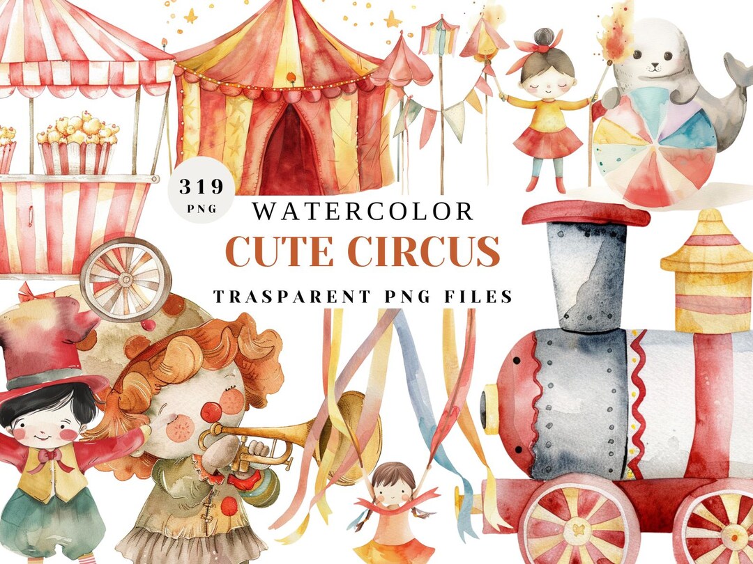 Watercolor Circus Clipart Bundle | 319 Cute Circus Illustrations for ...