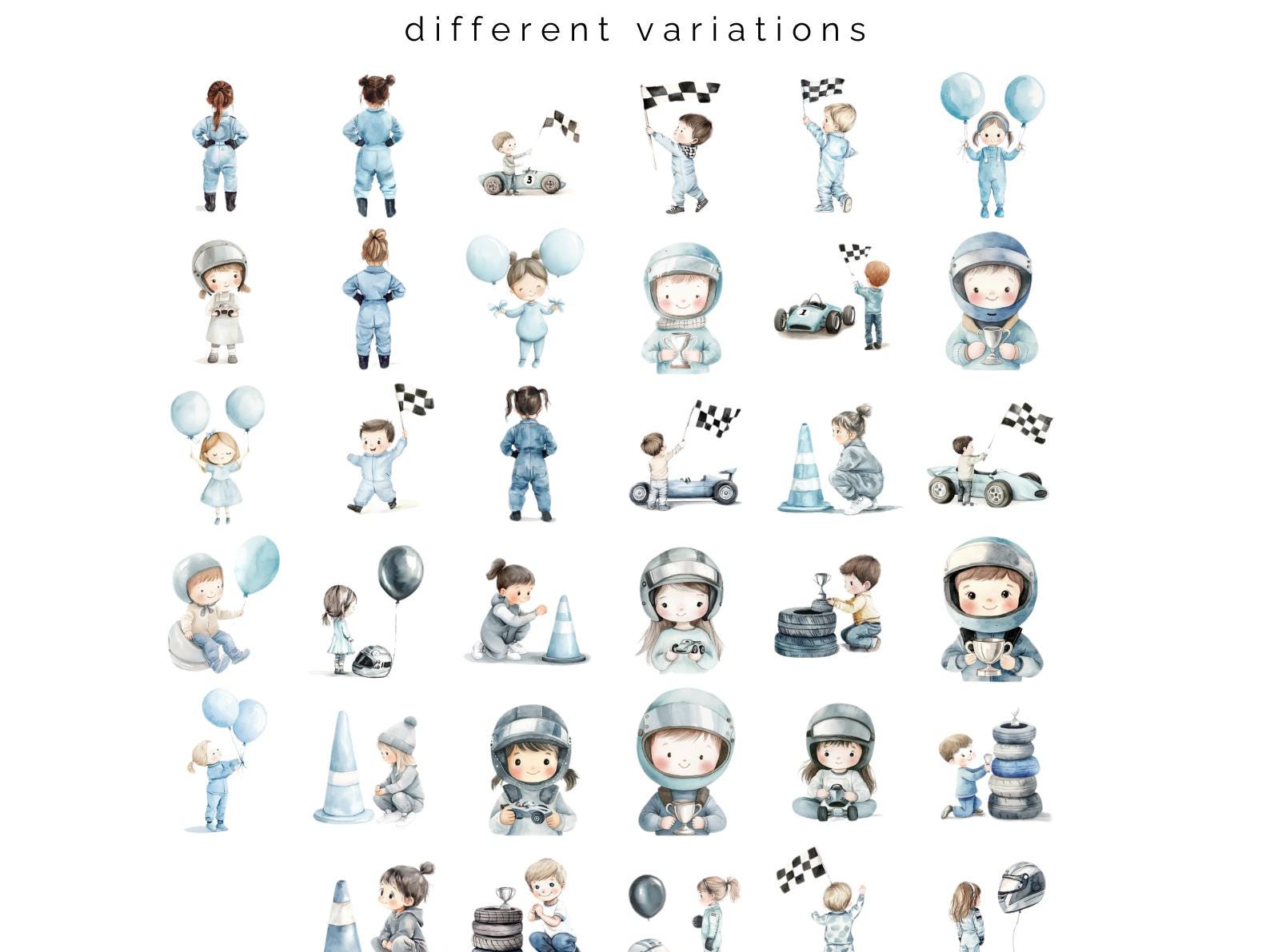 Watercolor Little Racer Clipart | Blue Race Car PNG | Cute Kids Racing ...